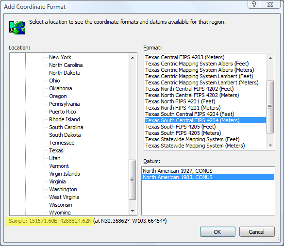 Determining the correct coordinate format for X,Y data